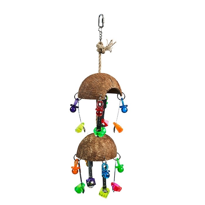 Coconut Shell With Toys & Spoons Bird Toy Large - Planet Pet